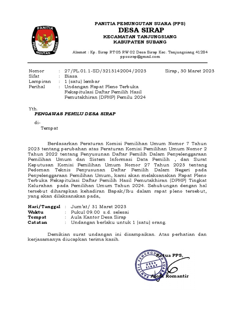 Draft Undangan DPHP PPS | PDF