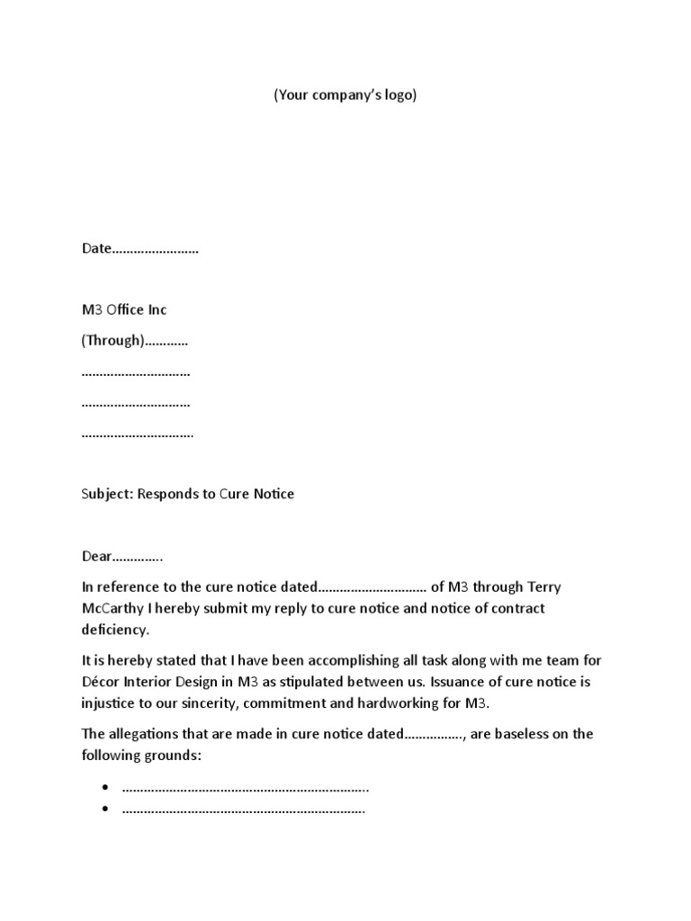 Response To Cure Notice | PDF