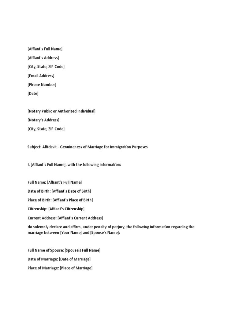 Immigration Marriage Affidavit Sample | PDF | Affidavit | Justice