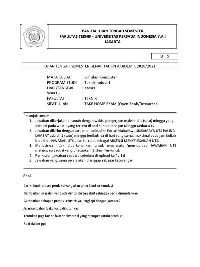 Soal - 172 - Soal UTS Simulasi Komputer | PDF