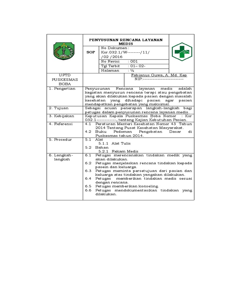 SOP PENYUSUNAN RENCANA ASUHAN KLINIS PASIEN | PDF