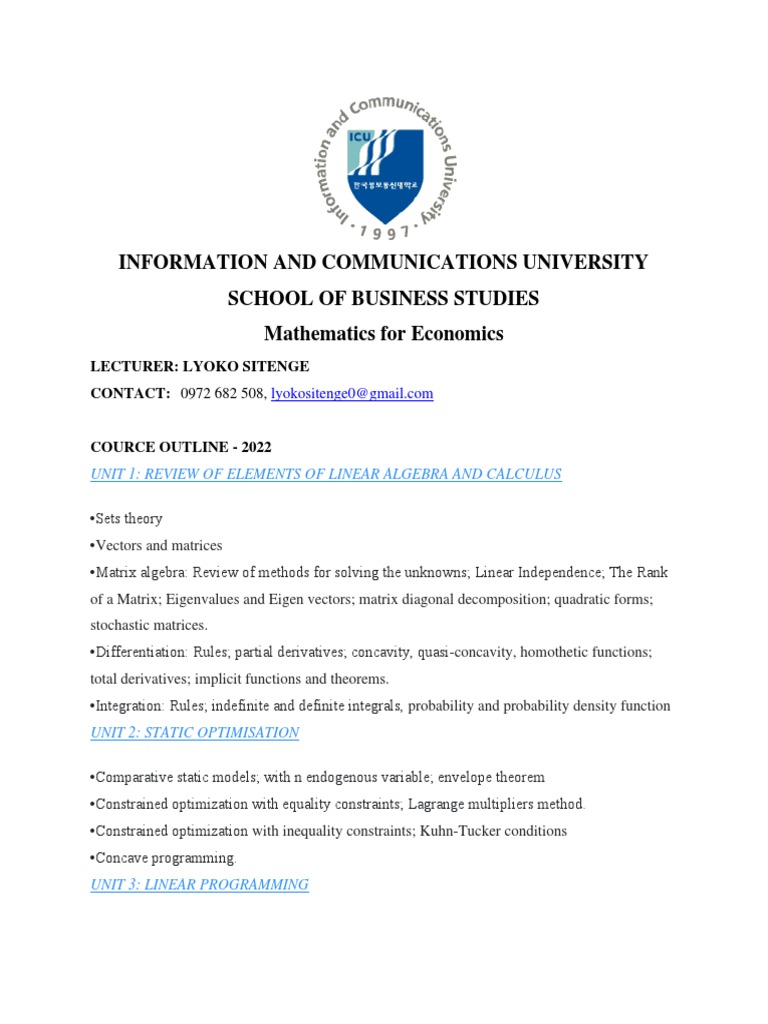767.course Outline For Math For Ecn | PDF | Science & Mathematics