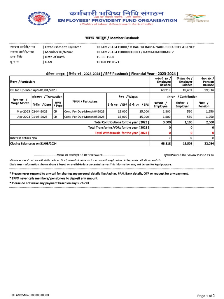 EPF Statement for 2023-2024 | PDF | Service Industries | Business