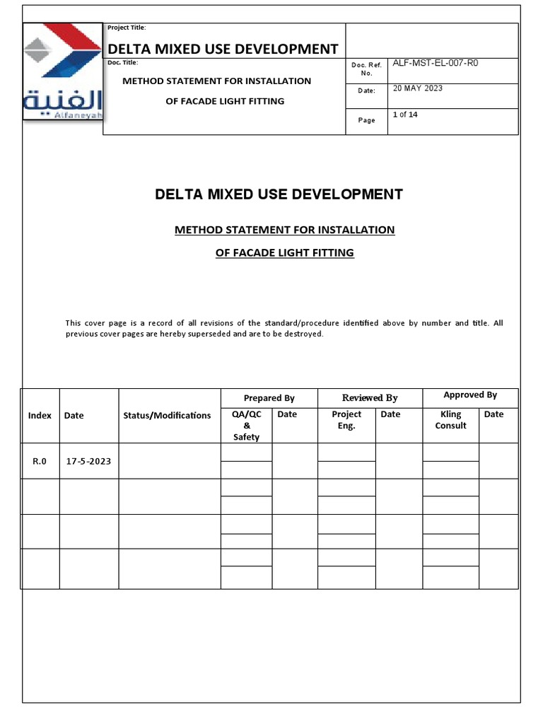 Ms For Facade Light Installation | PDF | Quality Assurance | Wall
