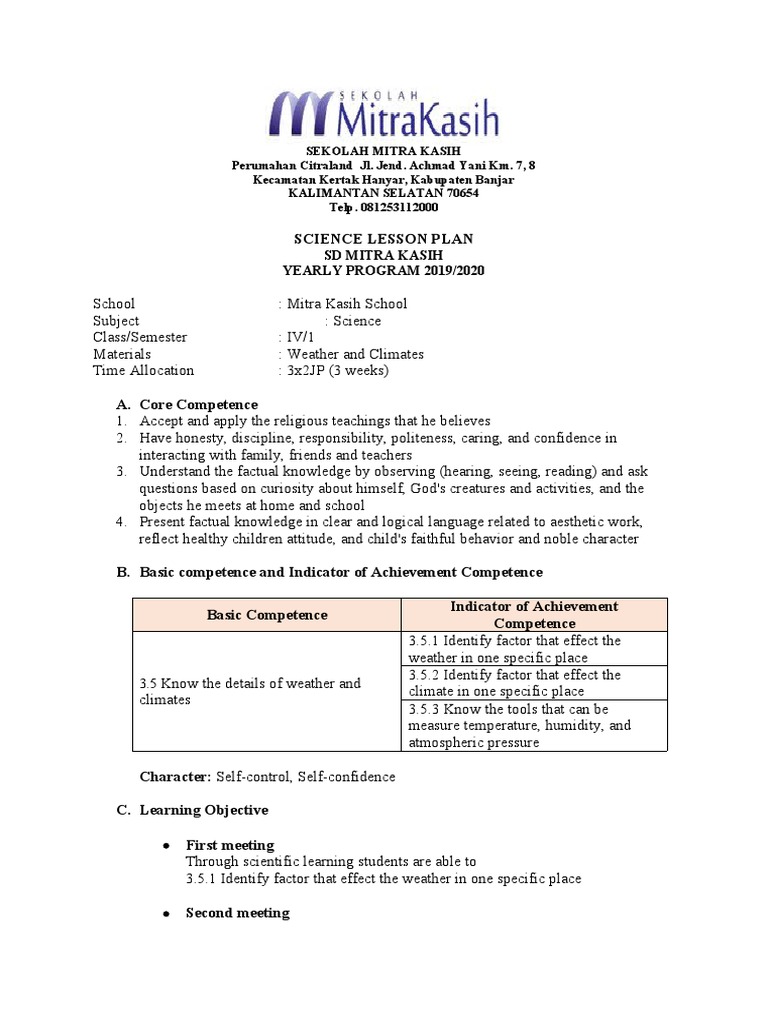 RPP Science Unit 4 - Weather and Climates | PDF | Teachers | Science