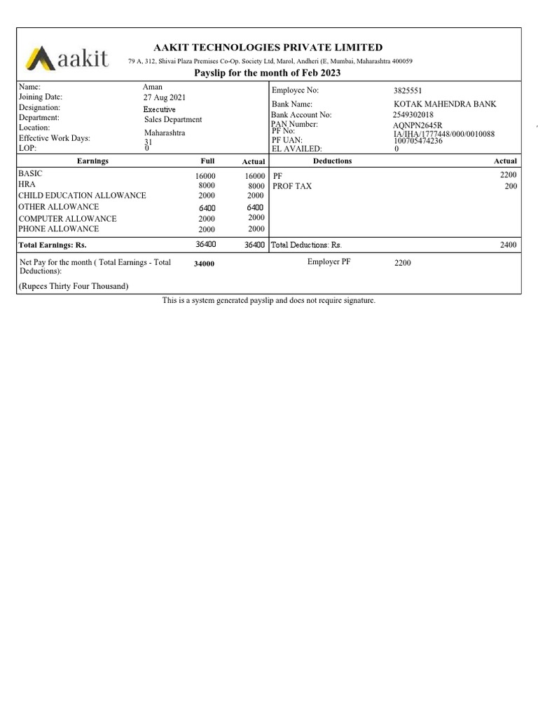 Aman Aakit Payslip | PDF | Government | Payments