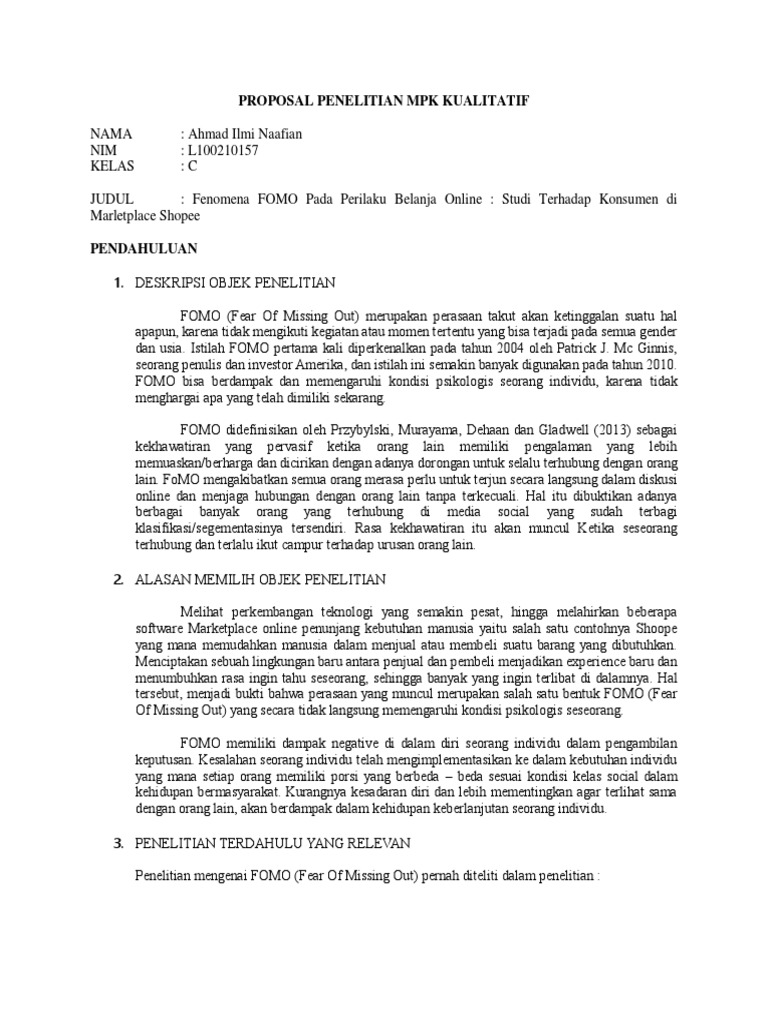 PROPOSAL MPK - Ahmad Ilmi Naafian - L100210157 | PDF