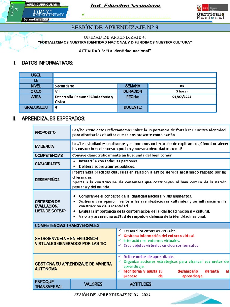 4º DPCC - Ses 3 Uni 4 - Sem 03 | PDF | Aprendizaje | Evaluación