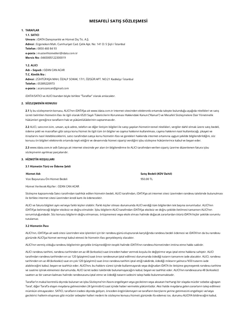 SIPBIUSF06L Mesafeli Satis Sozlesmesi | PDF