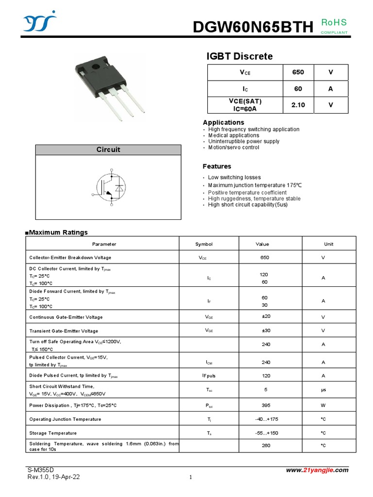 DGW60N65BTH IGBT Datasheet | PDF | Diode | Manufactured Goods