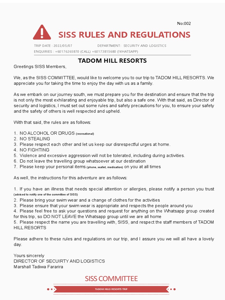 Tadom Hill Resorts - Rules and Regulations-1 | PDF