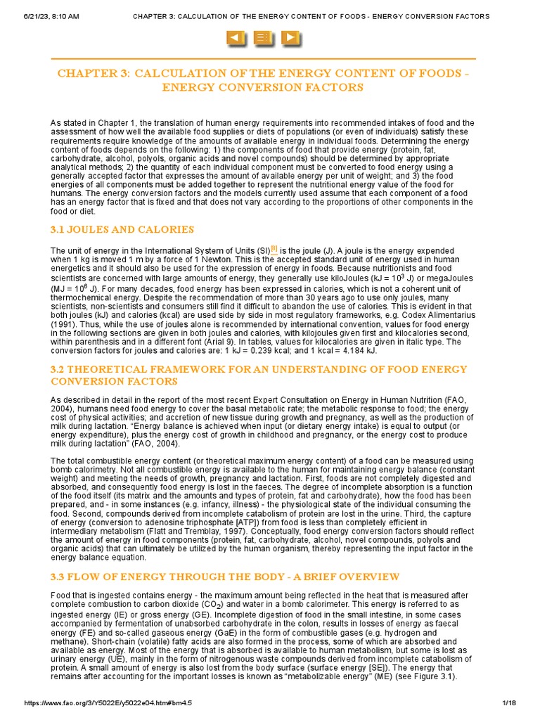 Chapter 3 - Calculation of The Energy Content of Foods - Energy ...