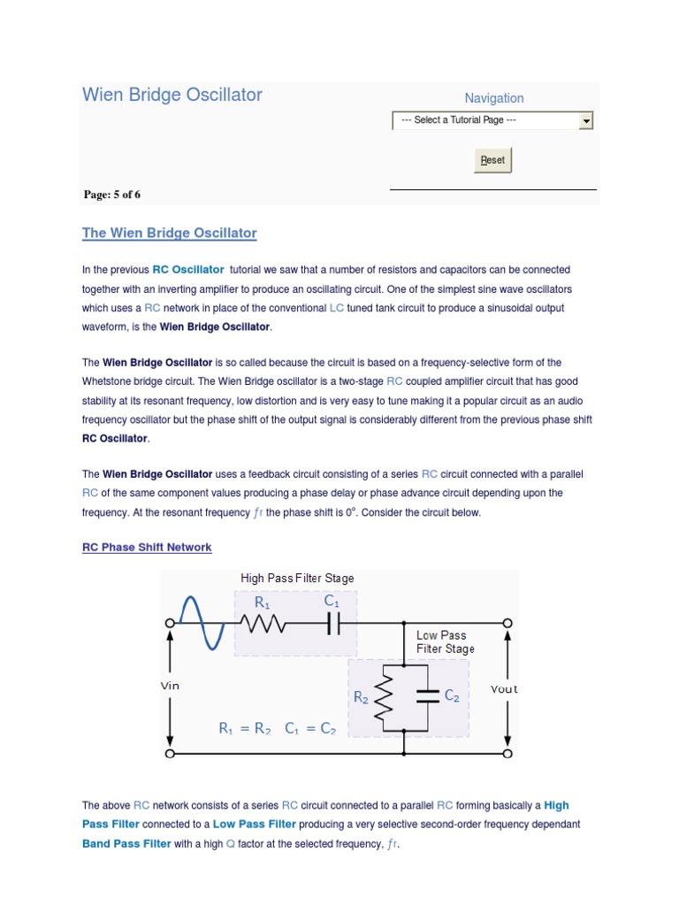 Wien Bridge Oscillator Overview | PDF | Electronic Oscillator | Amplifier