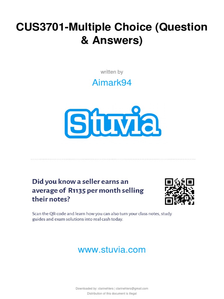 CUS3701 Exam Prep: MCQs & Answers | PDF | Educational Assessment ...