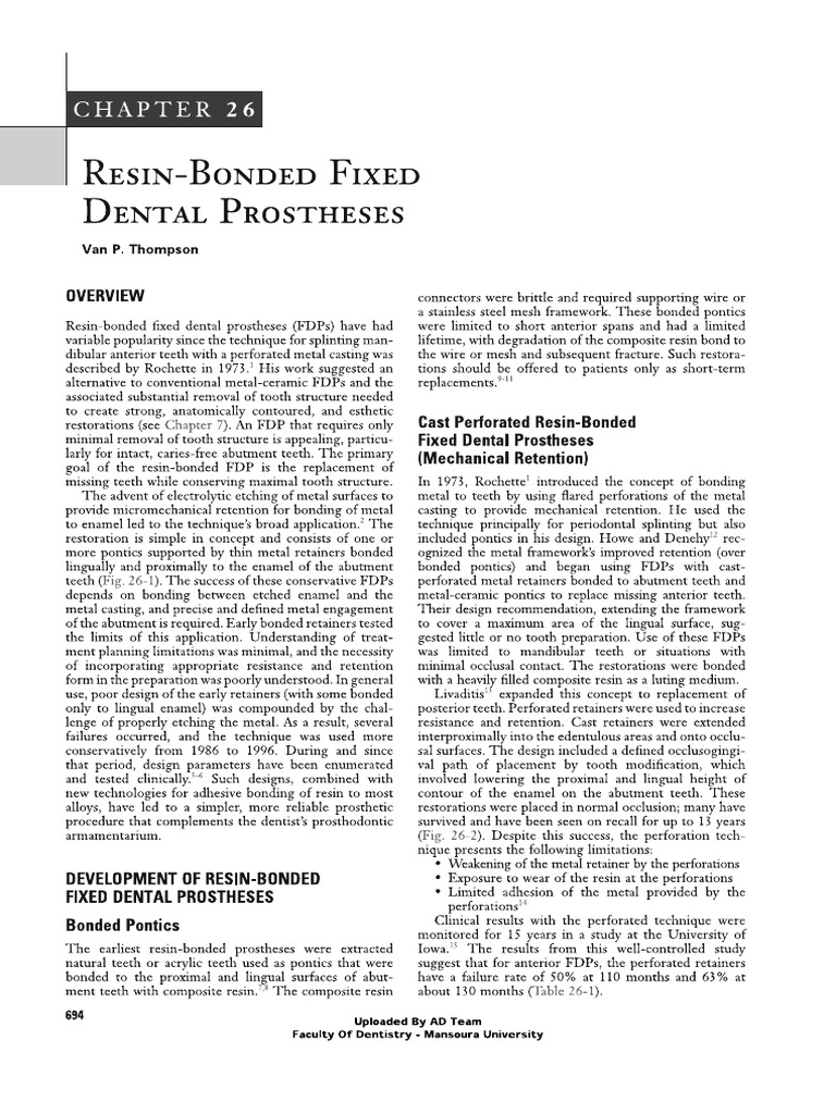 Resin Retained Bridges (Ch.26) - 1 | PDF