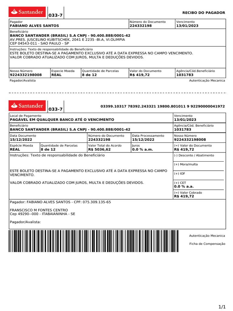 Boleto Santander | PDF