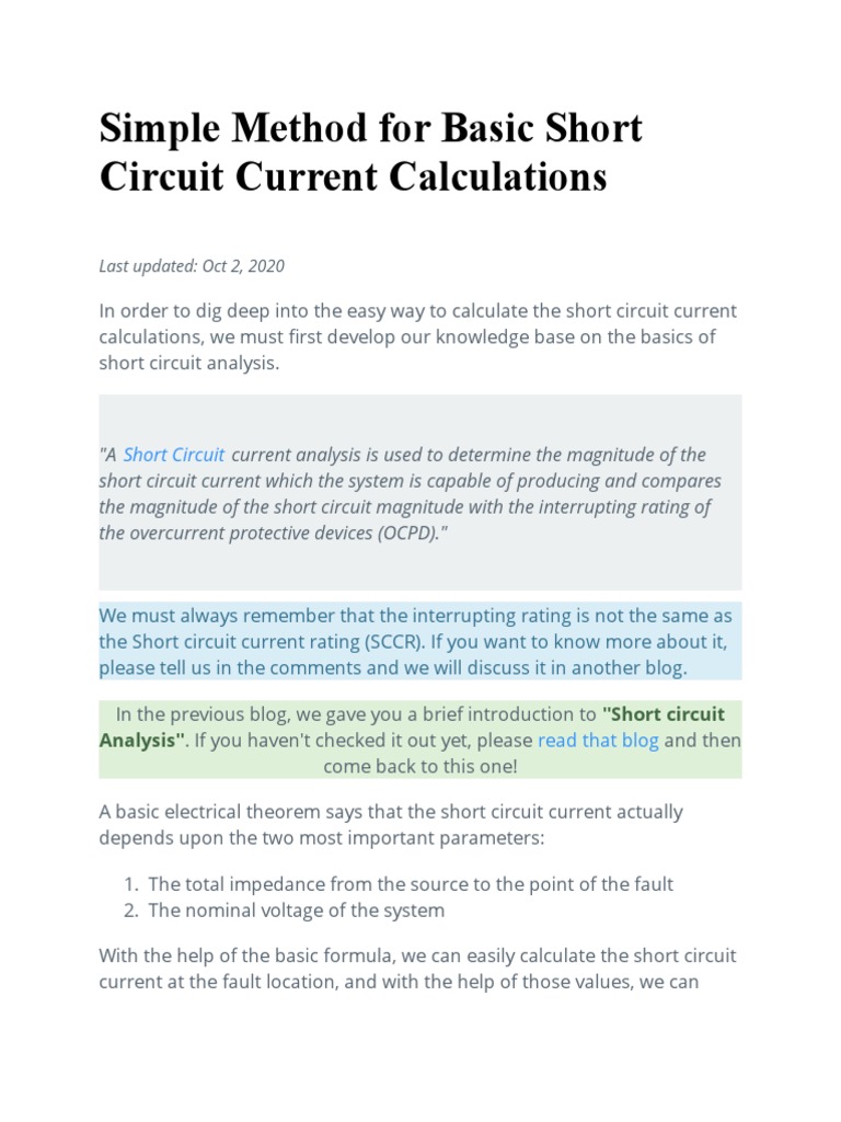 Simple Method For Basic Short Circuit Current Calculations Pdf