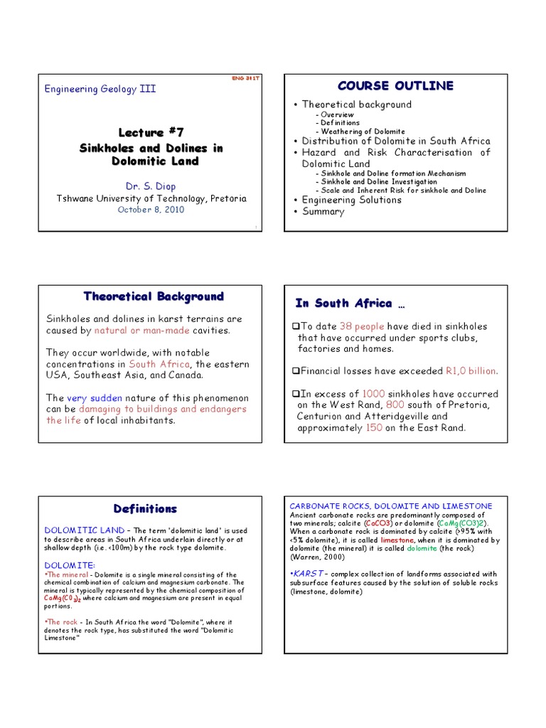 TUT - Engineering Geology3 - Lecture 7 | PDF | Sinkhole | Weathering