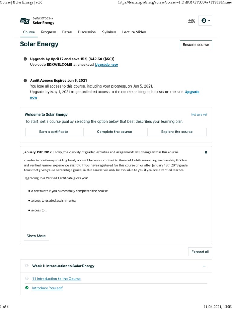 Course Solar Energy EdX OVERVIEW | PDF | Photovoltaics | Thin Film Solar Cell