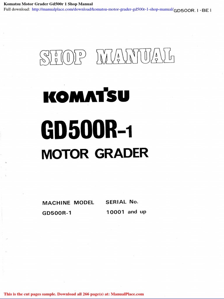 Komatsu Motor Grader Gd500r 1 Shop Manual | PDF Komatsu Motor Grader Gd500r 1 Shop Manual | PDF