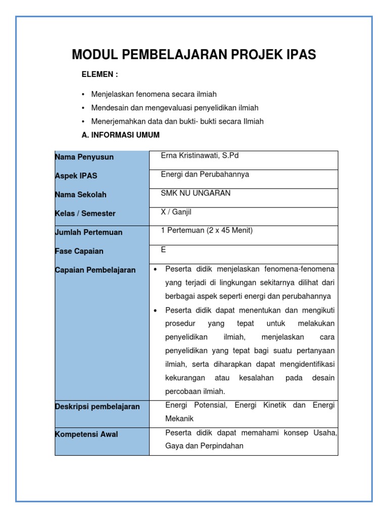 LKPD Phet Perubahan Energi DIAN TIFFANII | PDF