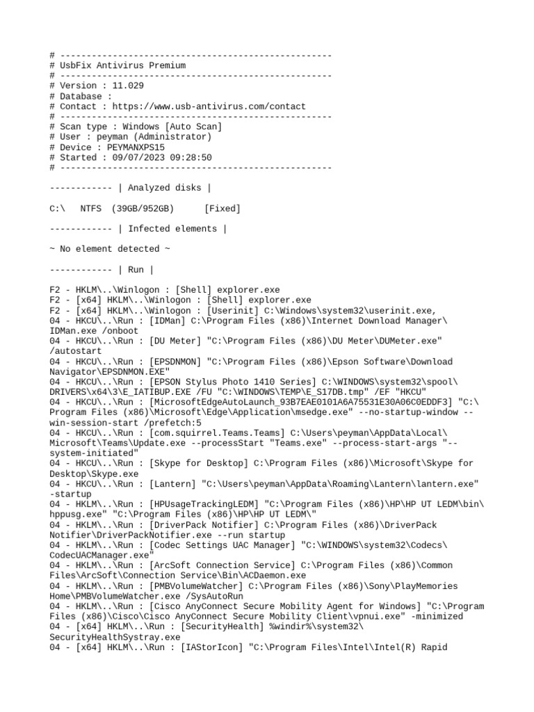 UsbFix Report | PDF | Windows Registry | Microsoft Windows