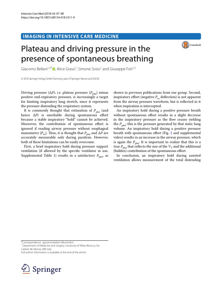 Plateau and Driving Pressure in The Presence of Spontaneous Breathing ...