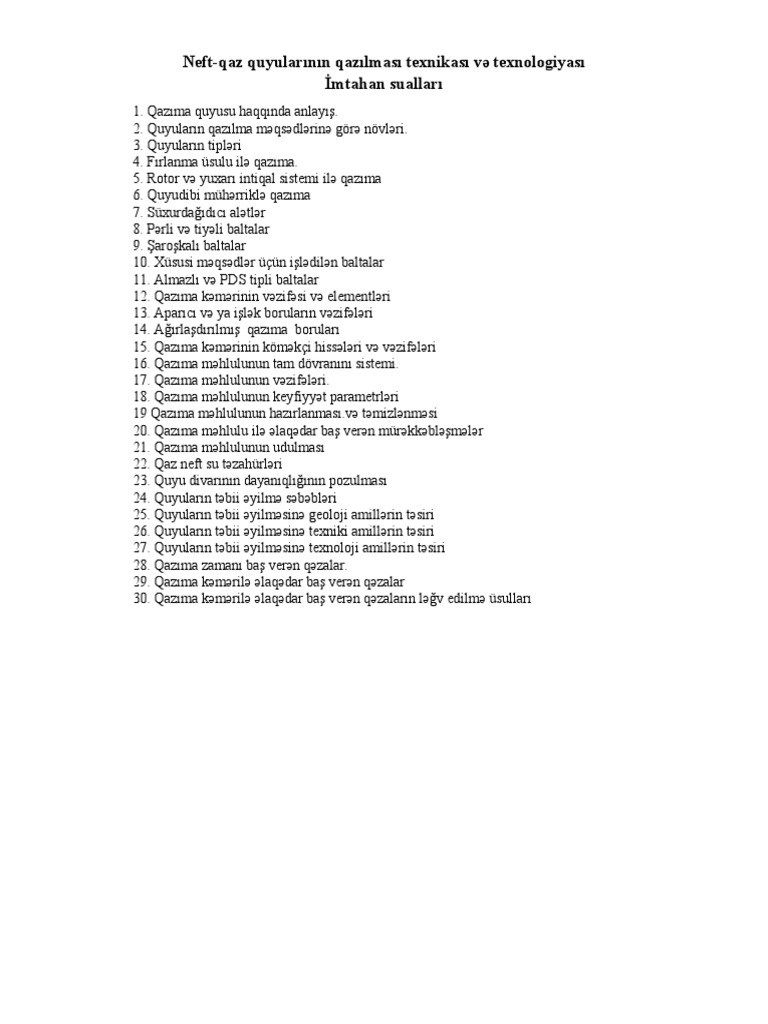 Neft-Qaz Quyularının Qazılması Texnikası VƏ Texnologiyası | PDF