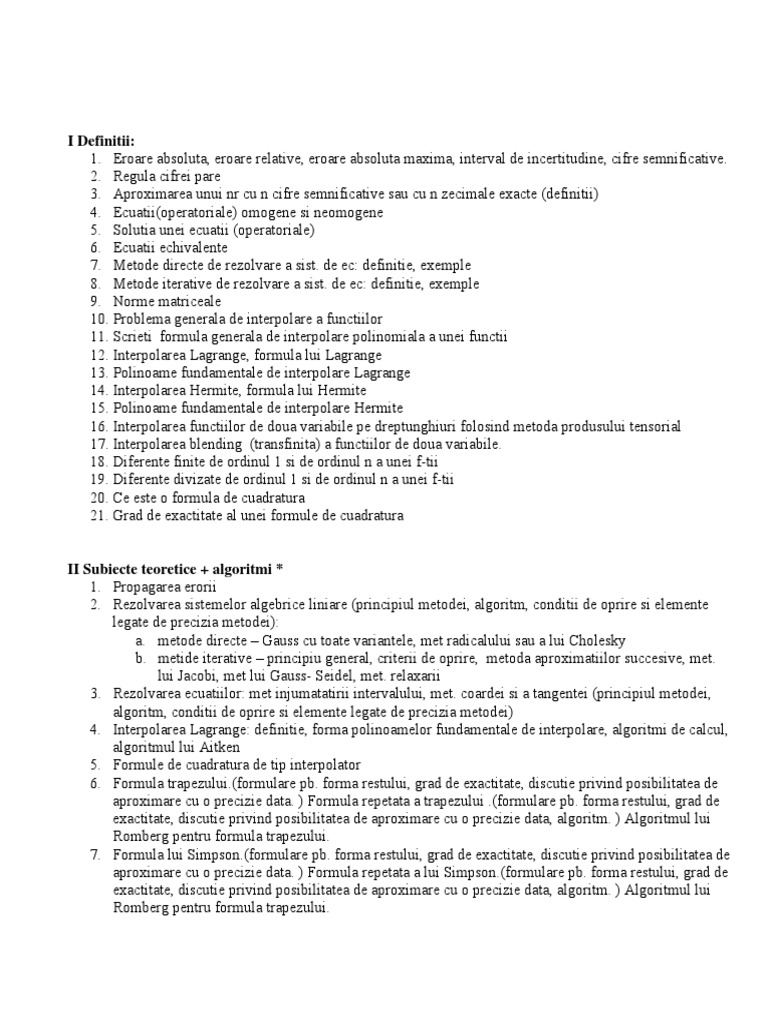 Calcul Numeric Exercitii | PDF