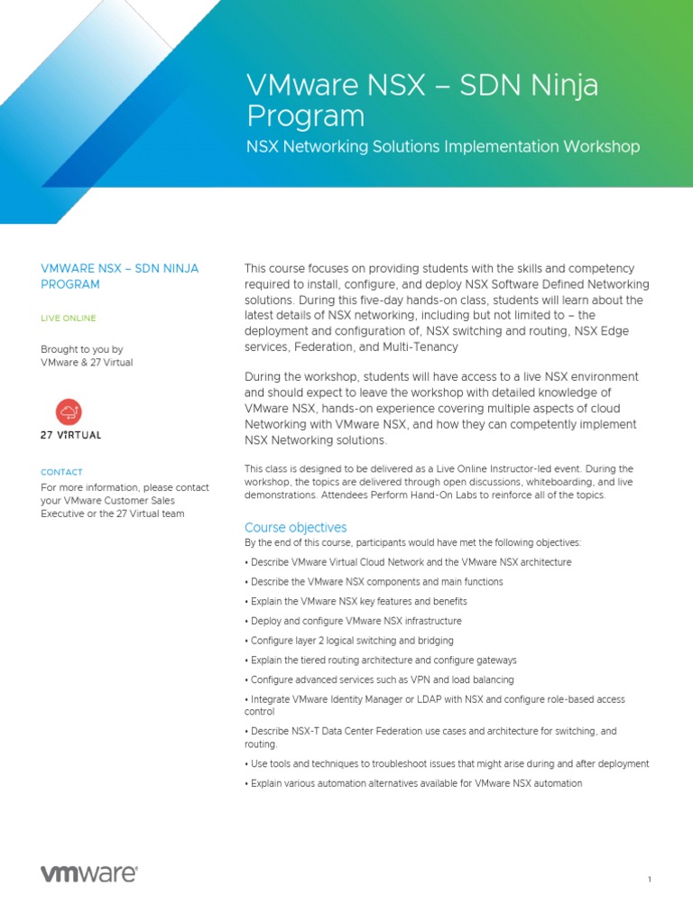 VMware NSX - SDN Ninja Program Datasheet | PDF | Cloud Computing | Computer Network