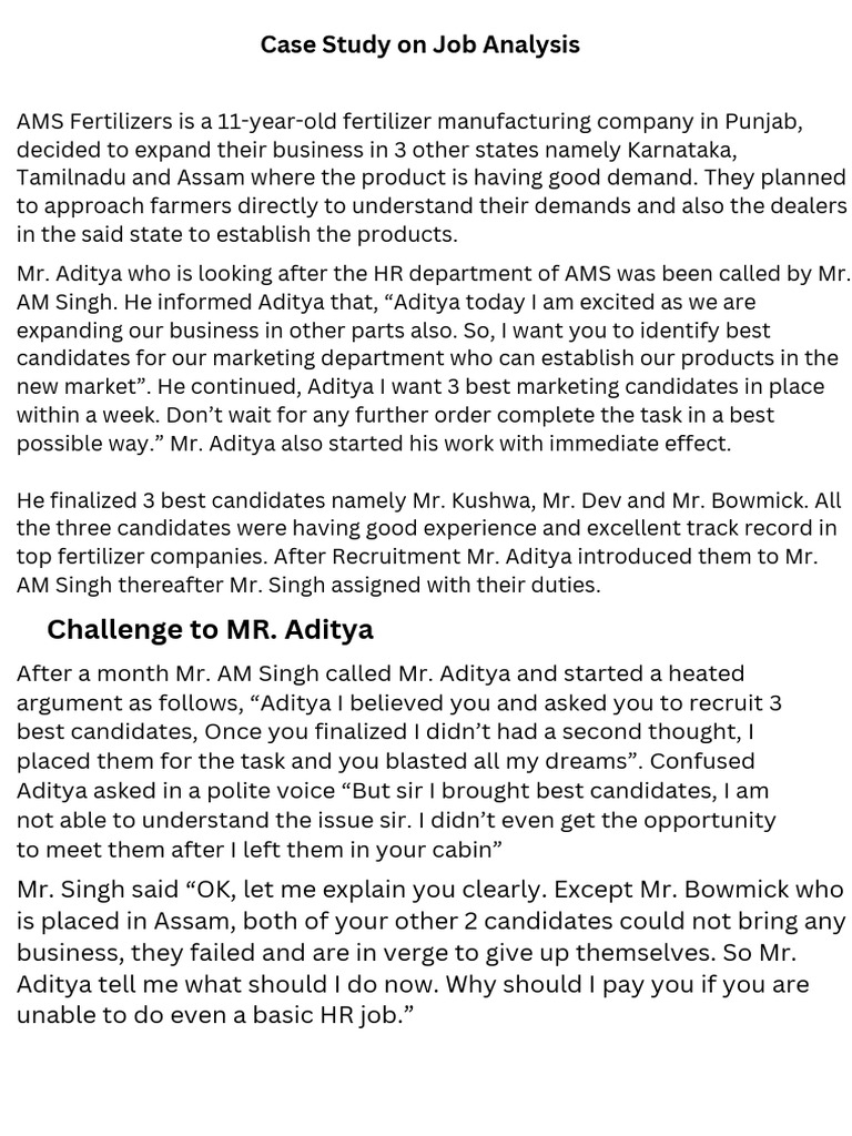 Case Study On Job Analysis by Ujjwal | PDF