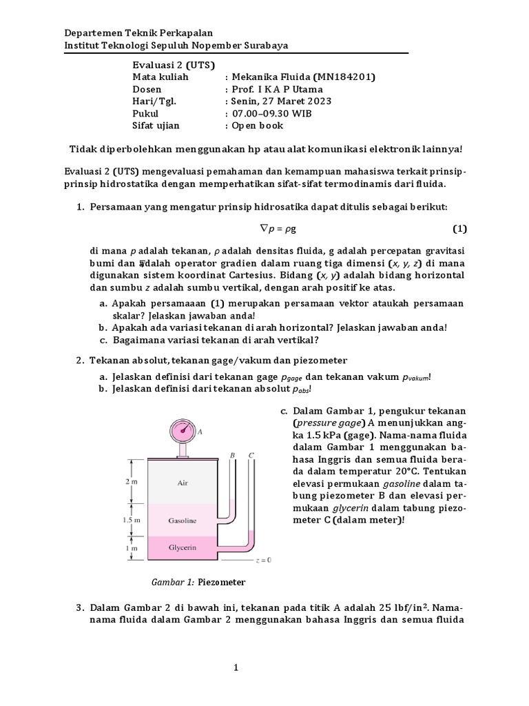 Dan Tekanan Vakum P: Gambar 1: Piezometer | PDF | Sains & Matematika | Teknologi & Rekayasa