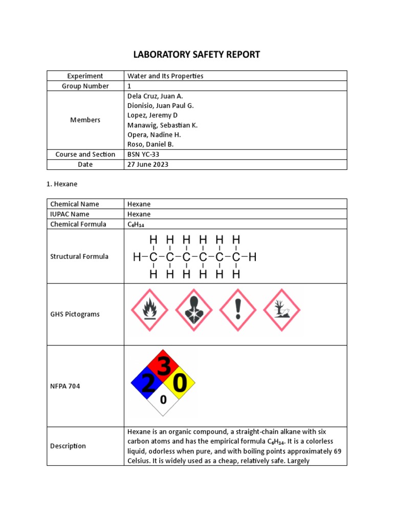 Laboratory Safety Report Sample | PDF | Chemical Compounds | Physical ...