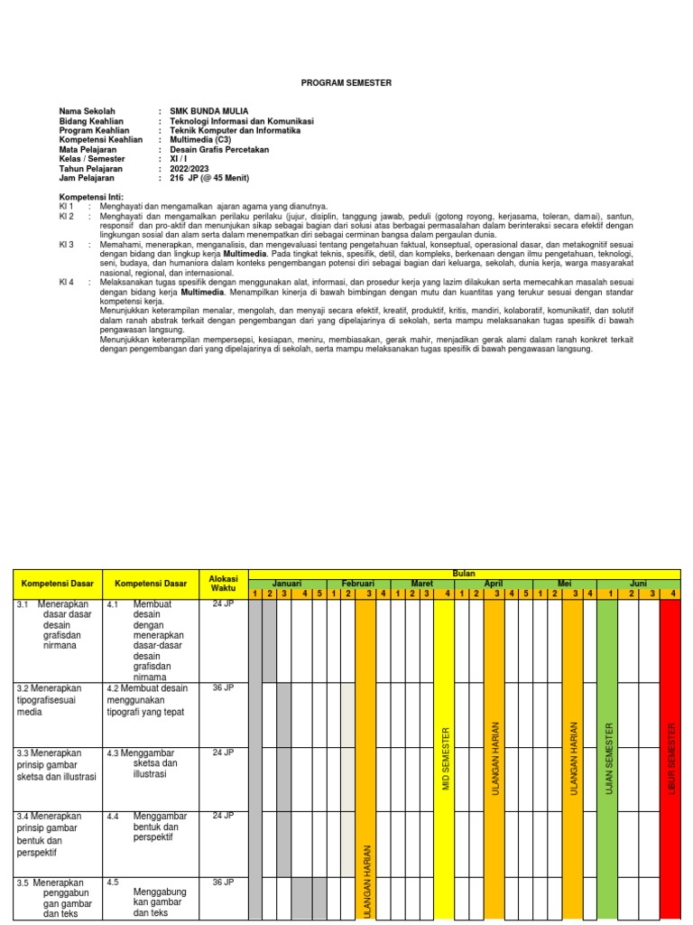 Program Semester Desain Grafis SMK Bunda Mulia | PDF