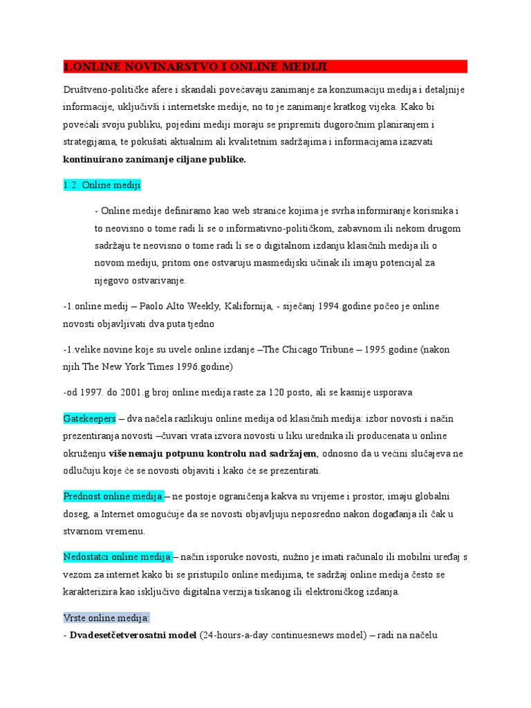 Online Novinarstvo I Online Mediji | PDF