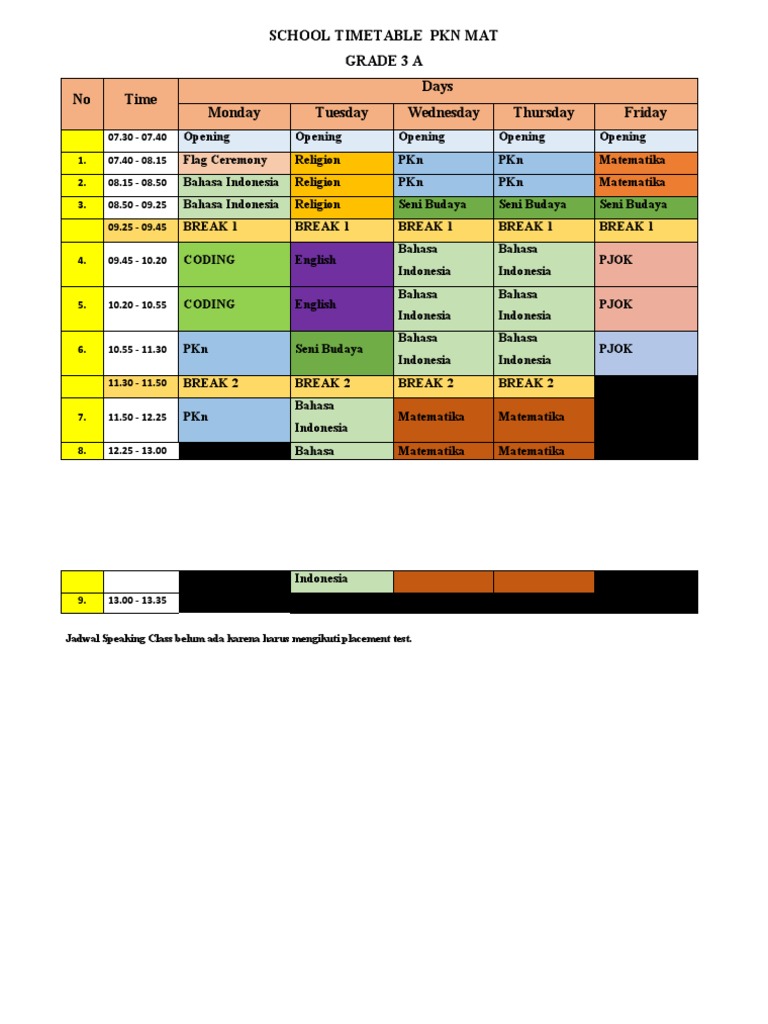 CONTOH SCHOOL TIMETABLE 3 A | PDF