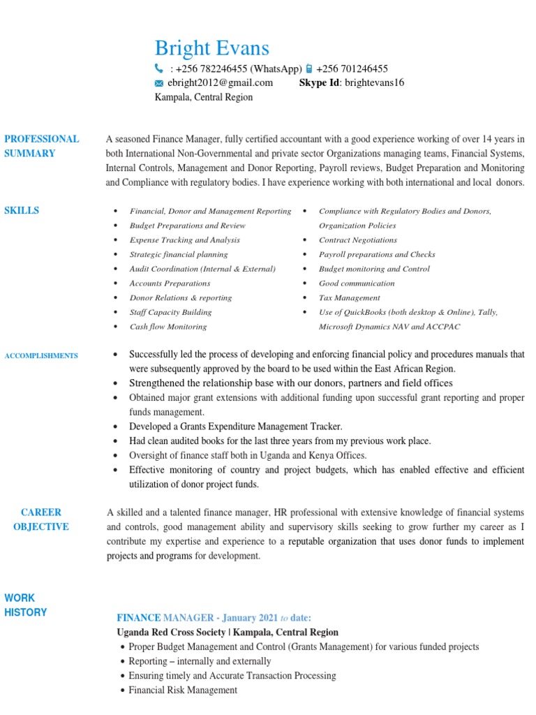 Bright Evans - Curriculum Vitae | PDF | Audit | Accounting