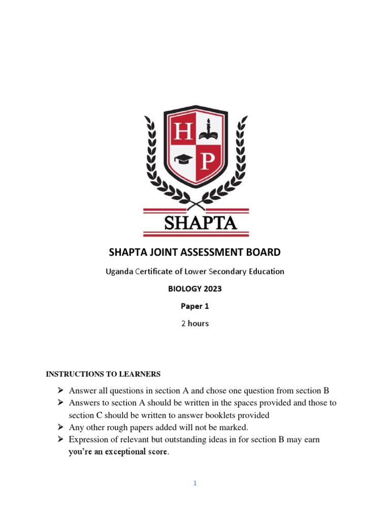 Biology Shapta Assessment 1 2023 | PDF | Mouth