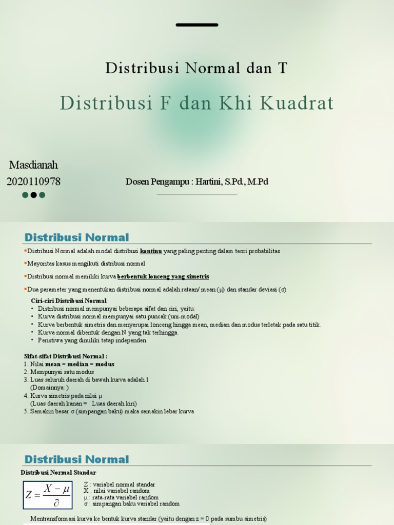 Distribusi Normal, T, dan F Kuadrat | PDF