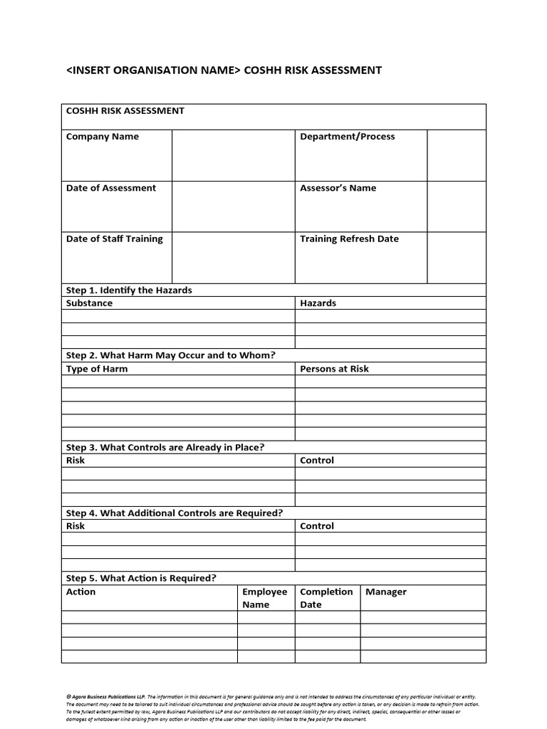 COSHH Risk Assessment | PDF | Risk | Limited Liability Partnership