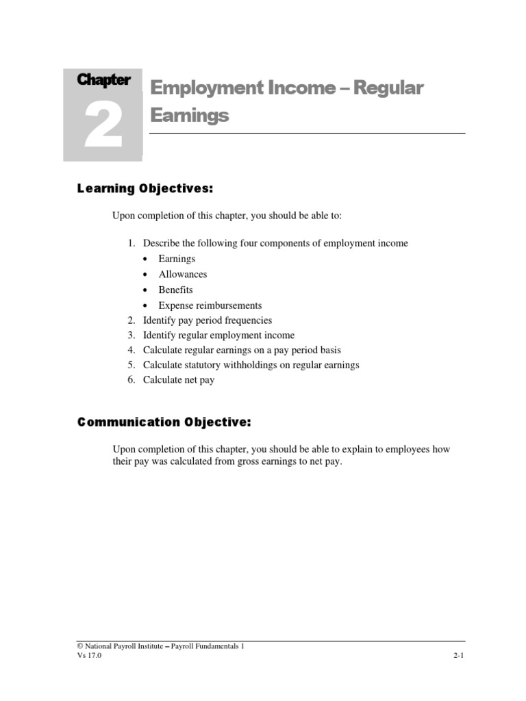PF1 Chapter 2 - Employment Income - Regular Earnings | PDF | Payroll Tax | Overtime
