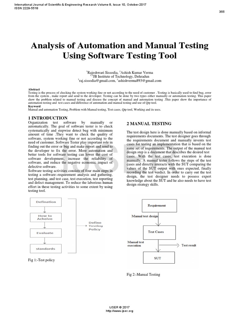 Analysis of Automation and Manual Testing Using Software Testing Tool ... Analysis of Automation and Manual Testing Using Software Testing Tool ...