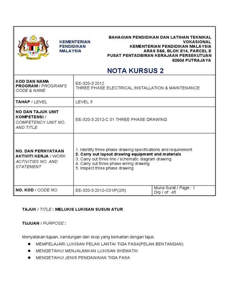 NOTA KURSUS 2 PENDAWAIAN TIGA FASA Melukis Lukisan Susun Atur | PDF