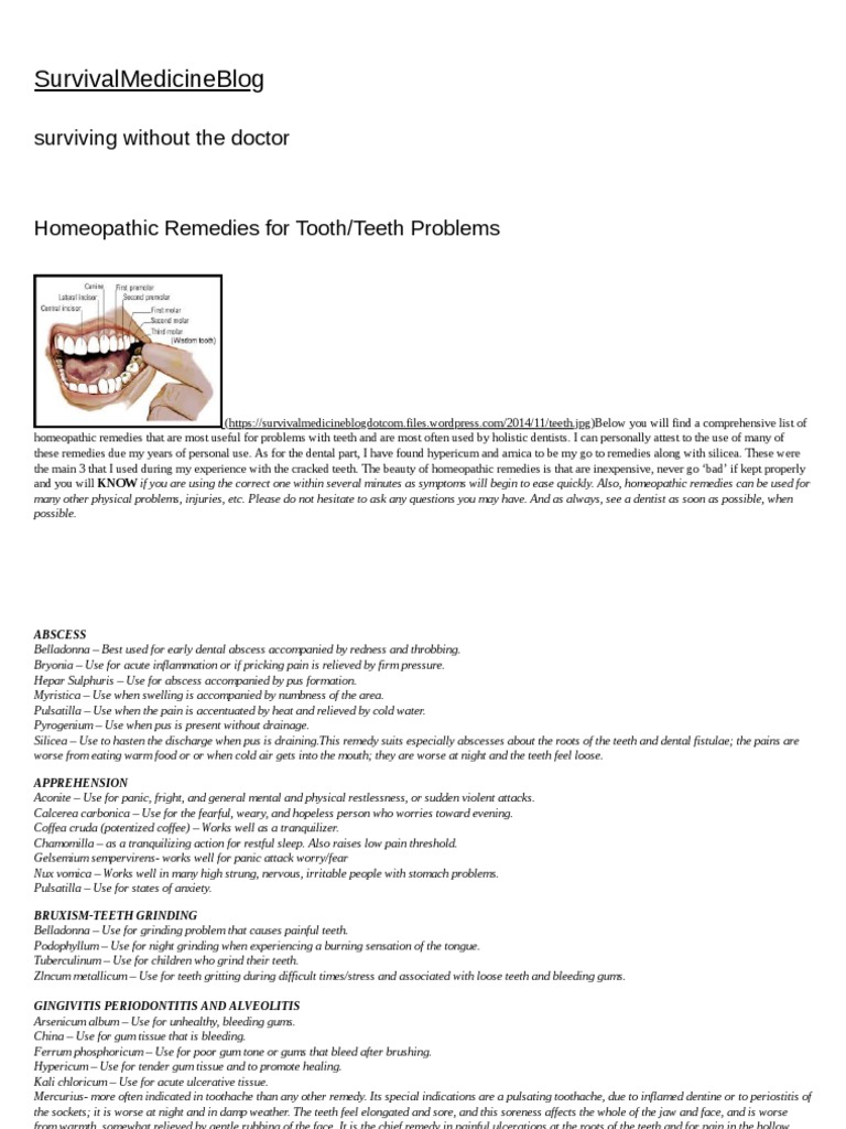 Homeopathic Remedies For Tooth - Teeth Problems SurvivalMedicineBlog | PDF