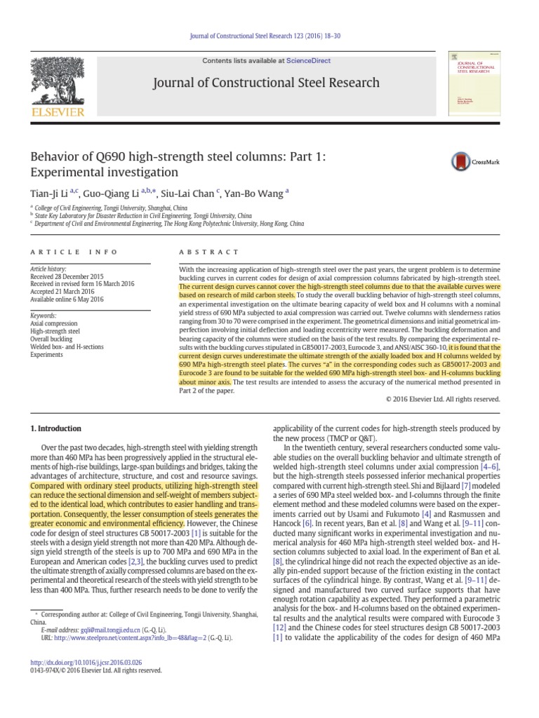 Behavior of Q690 High-Strength Steel Columns - Part 1 - Can - Be - Used | PDF