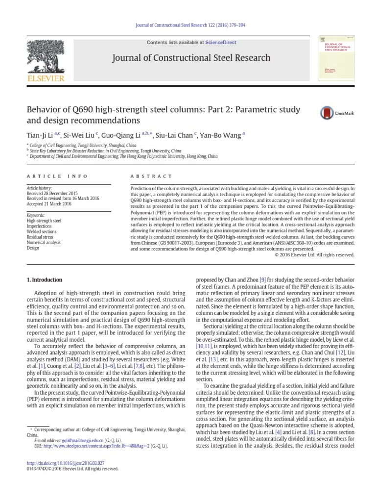 Behavior of Q690 High-Strength Steel Columns - Part 2 - Can - Be - Used | PDF | Yield ...