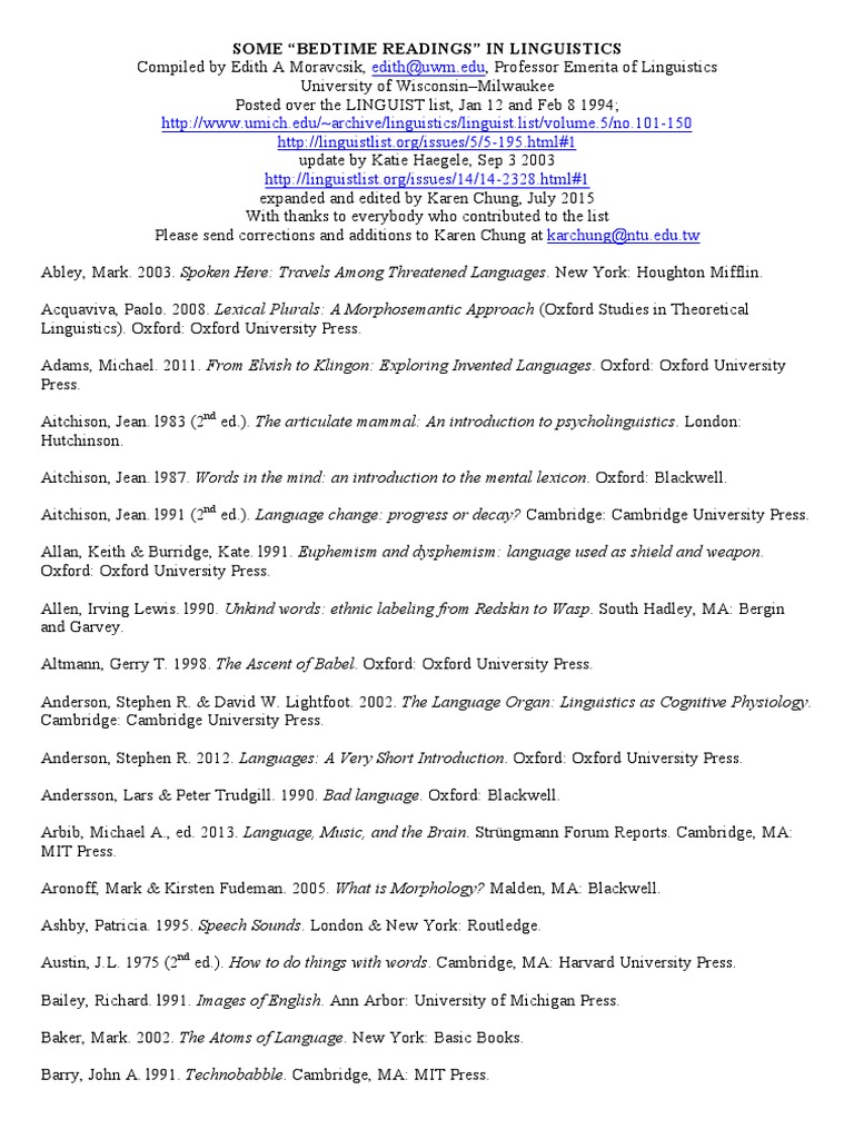 Edith@uwm - Edu: Some "Bedtime Readings" in Linguistics | PDF | Linguistics | English Language