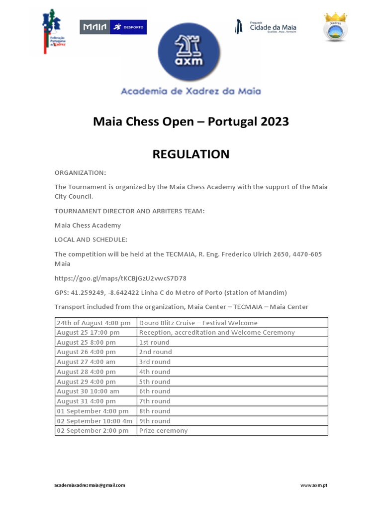 Maia Chess Open - Portugal 2023 - English - V4 | PDF | Gaming | Board Games