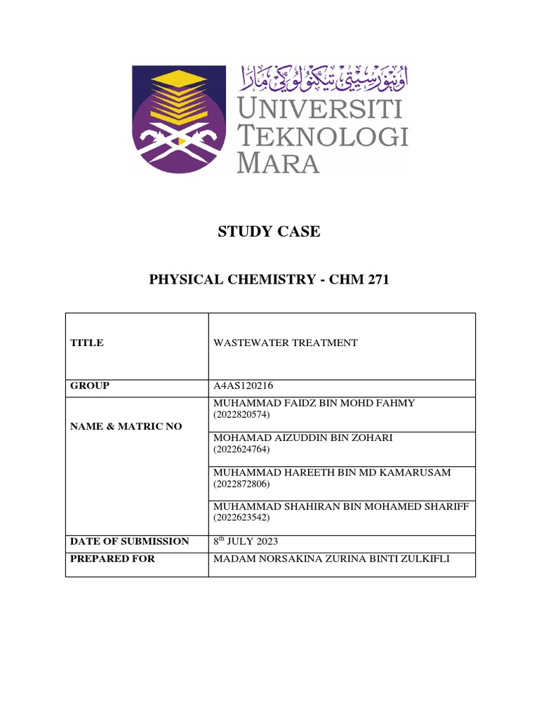 CHM271 - Study Case (Cover Page) | PDF