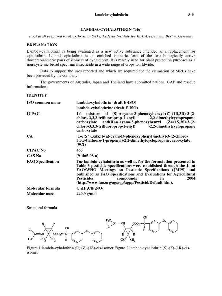 Lambda-Cyhalothrin: Properties & Uses | PDF | Pressure | Chemical Substances